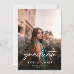 Modern Graduate White Script 4 Photos Graduation Invitation | Zazzle