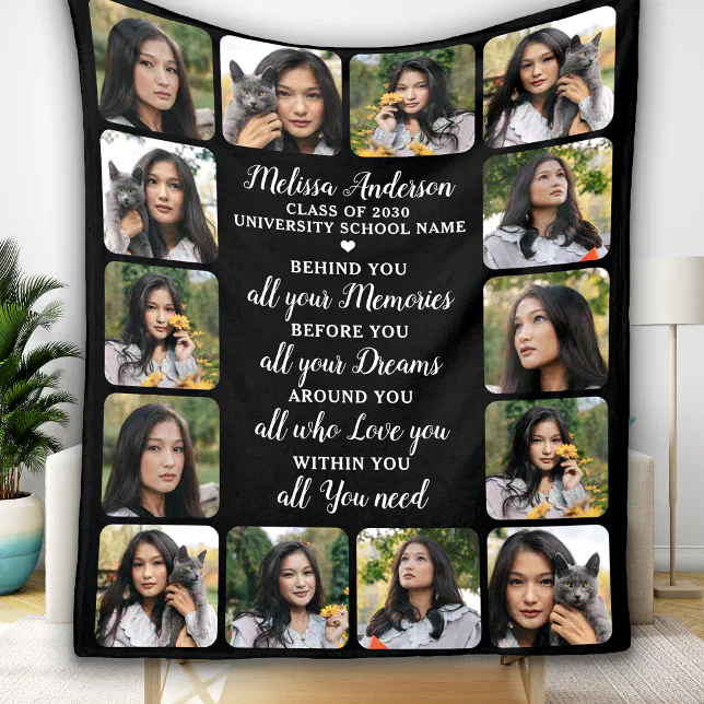 Modern Graduation 14 Photo Inspirational Graduate Fleece Blanket | Zazzle