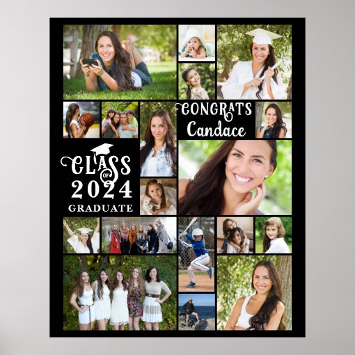 Modern Graduation 18 Photo Collage Class Year Poster | Zazzle