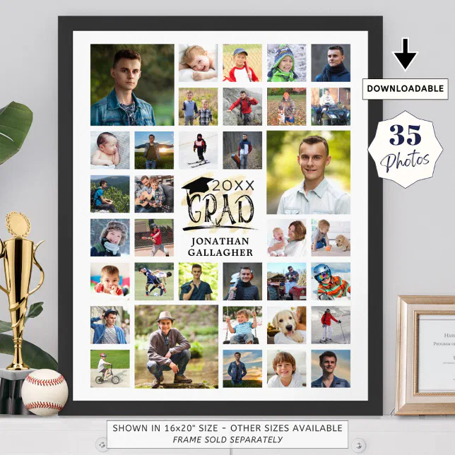 Modern Graduation 35 Photo Collage GRAD Party Poster | Zazzle