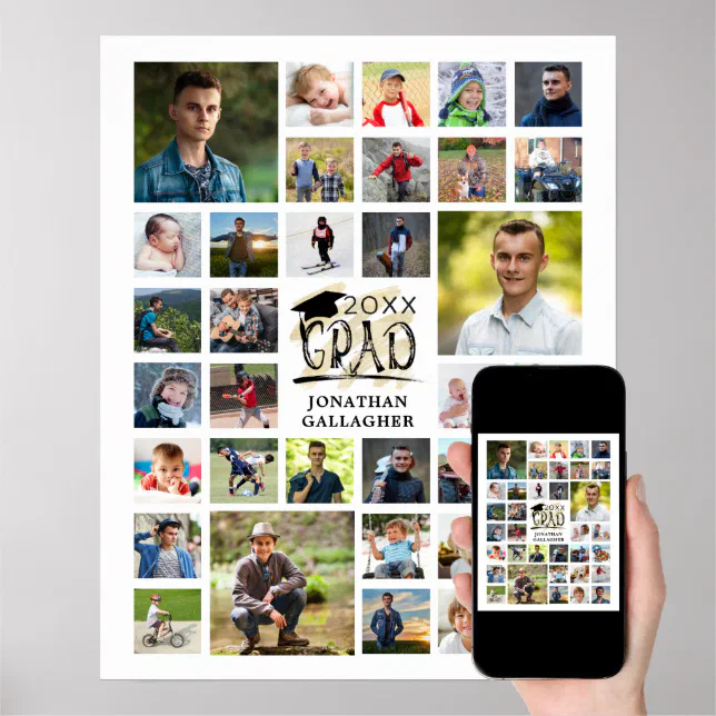 Modern Graduation 35 Photo Collage GRAD Party Poster | Zazzle