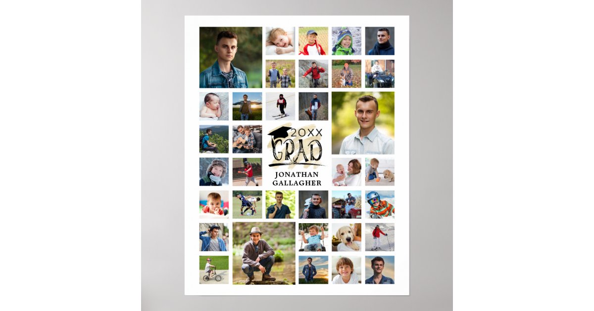 Modern Graduation 35 Photo Collage GRAD Party Poster | Zazzle