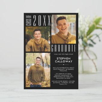 Modern Graduation 3 Photos Minimalist Custom Color Announcement | Zazzle