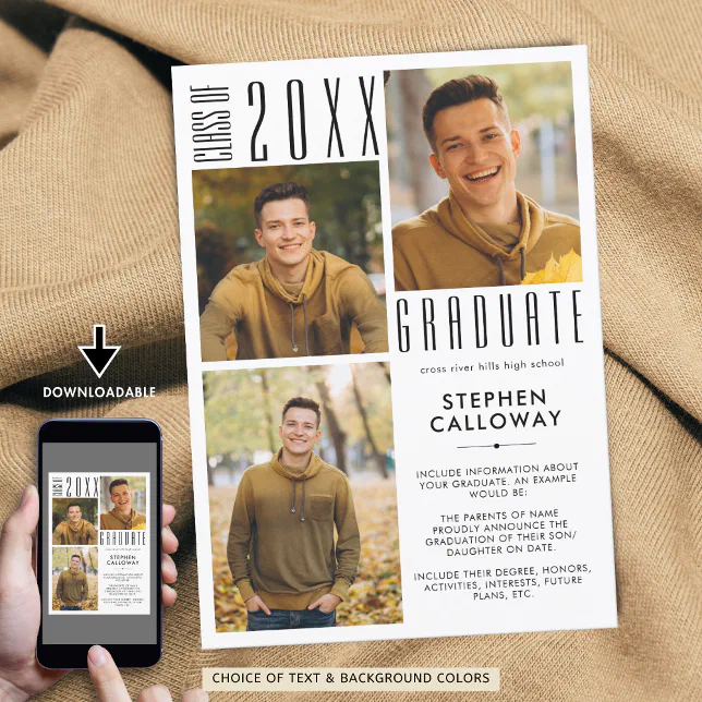 Modern Graduation 3 Photos Minimalist Typography Announcement | Zazzle