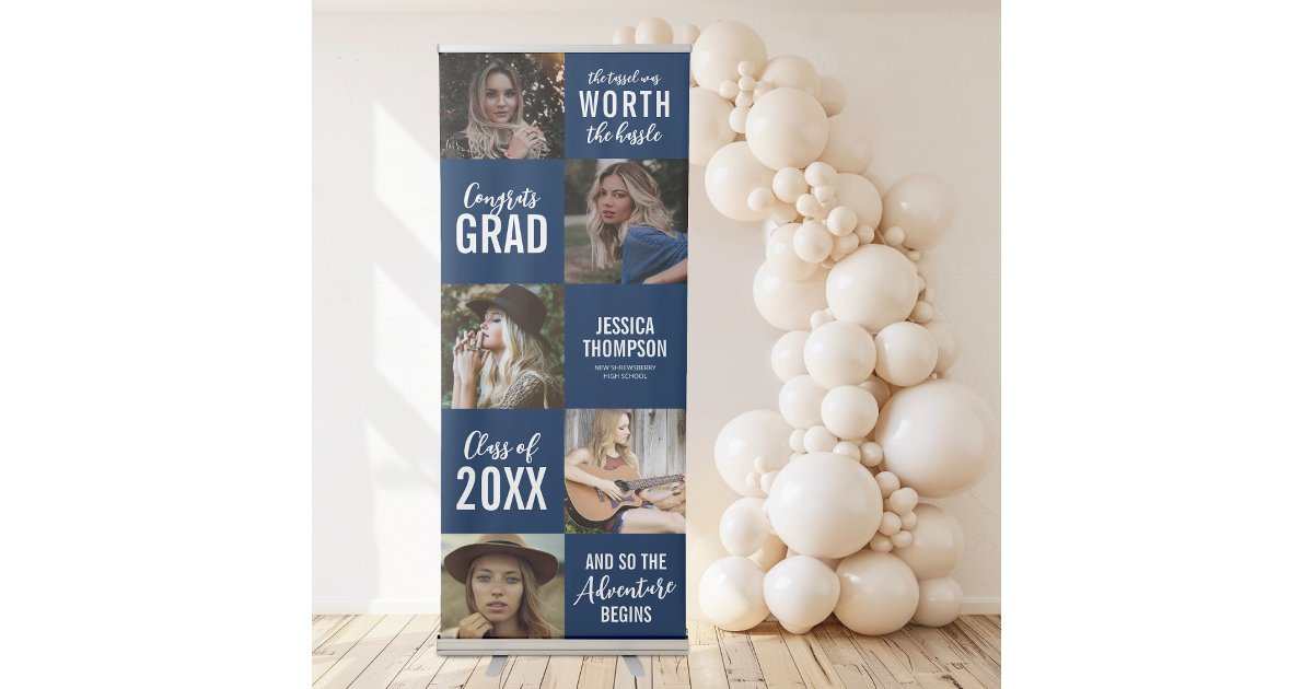 Modern Graduation 5 Photo Collage Retractable Banner | Zazzle