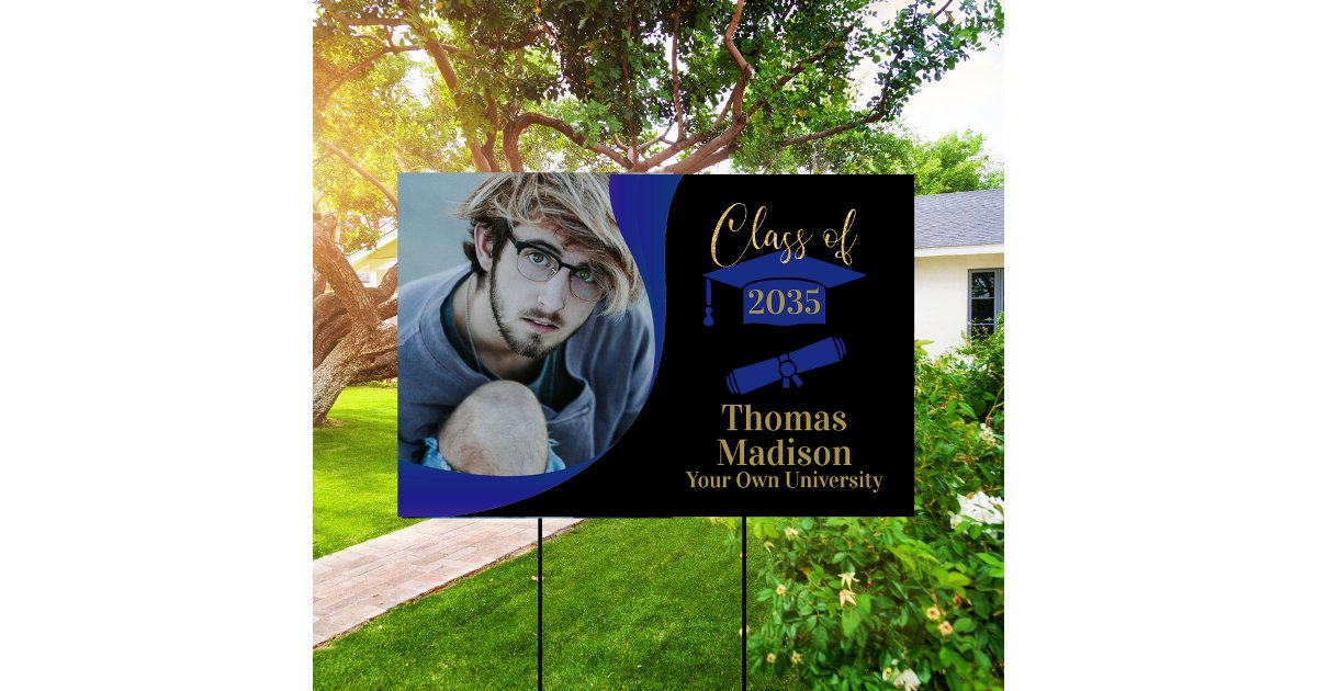 Modern Graduation Black Blue Wave Yard Sign | Zazzle