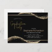 Modern Graduation Black Gold Glitter Postcard | Zazzle