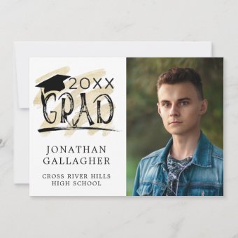 Modern Graduation Black Gold Grad 2 Photos | Zazzle