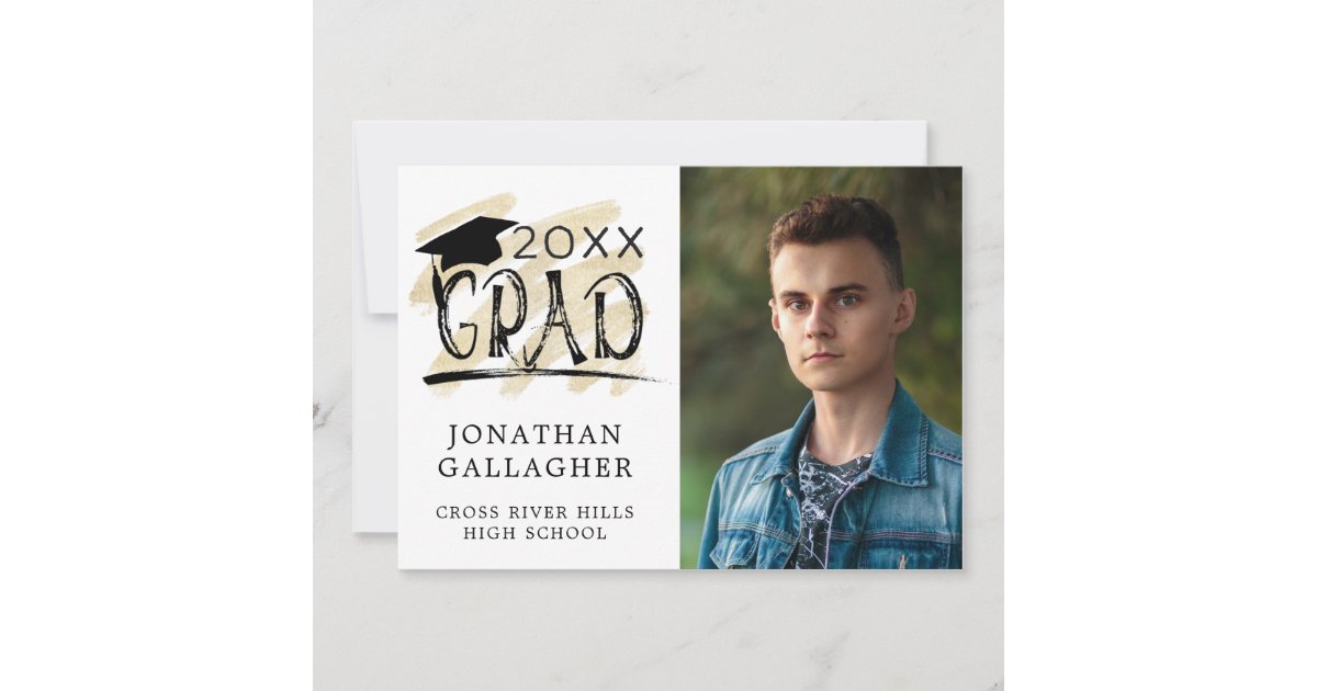 Modern Graduation Black Gold Grad 2 Photos | Zazzle.com