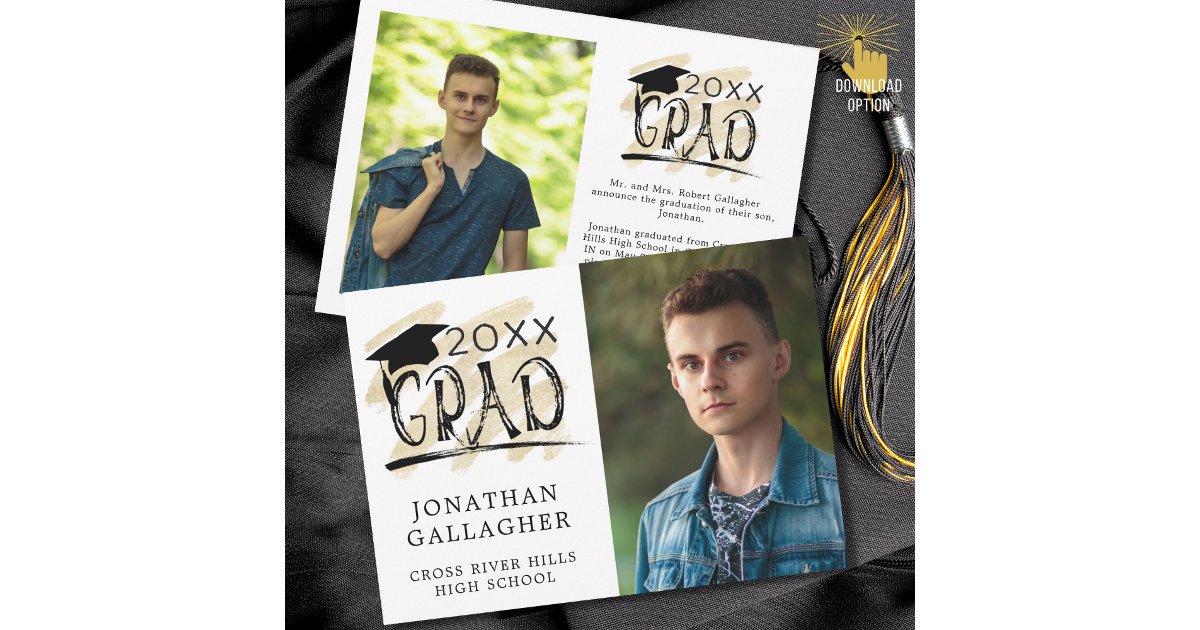 Modern Graduation Black Gold Grad 2 Photos | Zazzle
