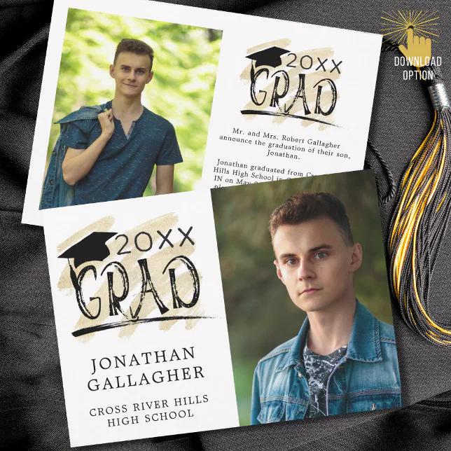 Modern Graduation Black Gold Grad 2 Photos | Zazzle