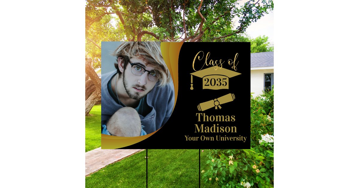 Modern Graduation Black Gold Wave Yard Sign | Zazzle