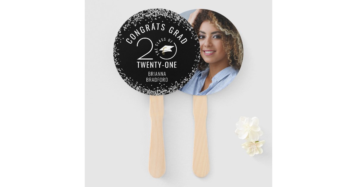 Modern Graduation Black Stylish Class Year Hand Fan | Zazzle