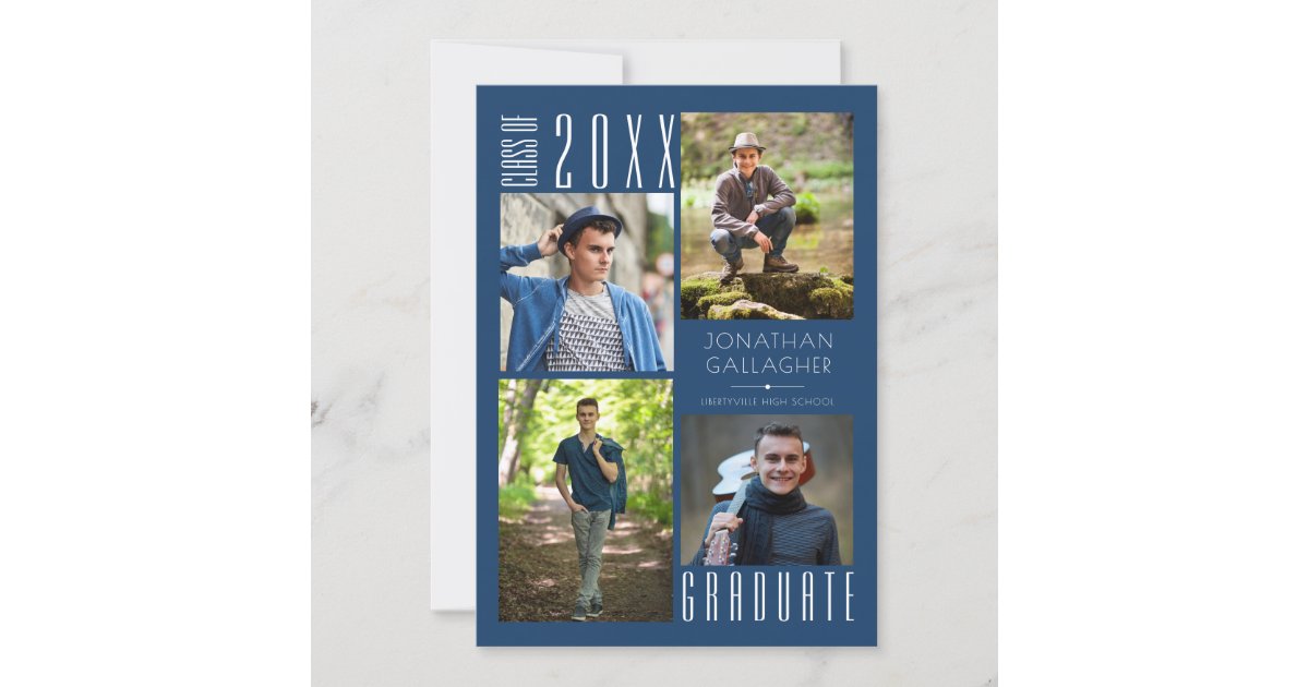 Modern Graduation Blue Class Year Photo Collage Announcement | Zazzle