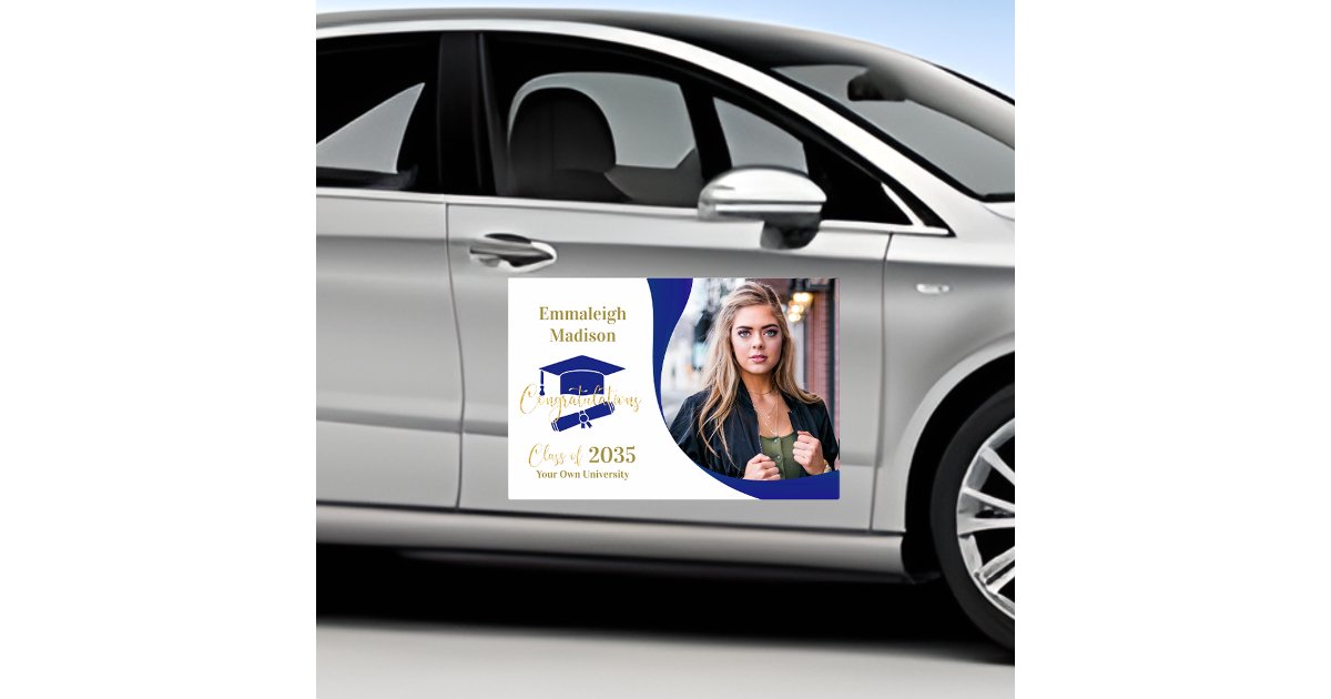 Modern Graduation Blue White Swirl Car Magnet | Zazzle