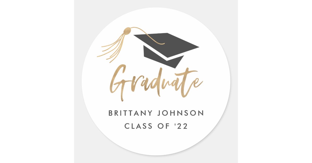 Modern Graduation Cap and Tassel Gold Foil Classic Round Sticker | Zazzle