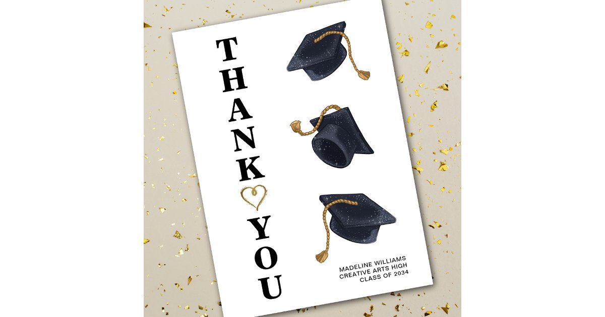 Modern Graduation Cap Thank You Card | Zazzle