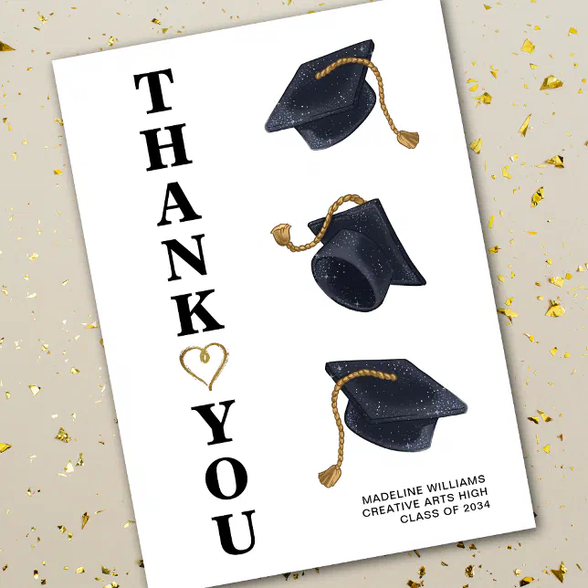 Modern Graduation Cap Thank You Card | Zazzle