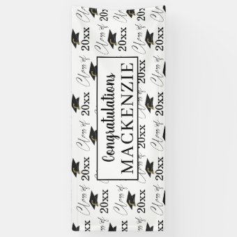 Modern Graduation CLASS OF Pattern Black White Banner | Zazzle