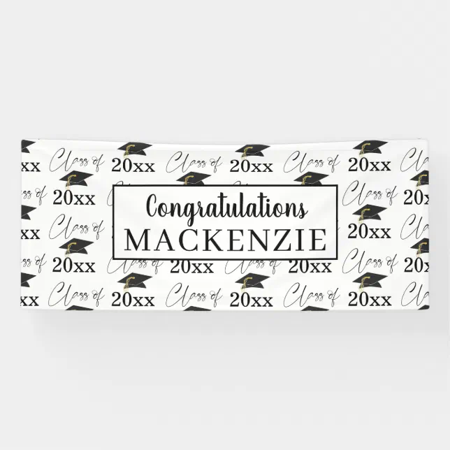 Modern Graduation CLASS OF Pattern Black White Banner | Zazzle