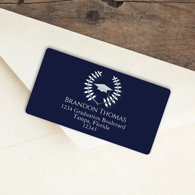 Modern Graduation Classic Mortarboard Navy Blue Label | Zazzle