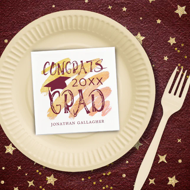 Modern Graduation Congrats Grad Cap Custom Colors Napkins | Zazzle