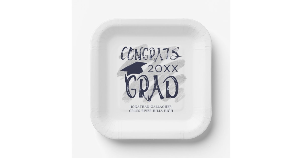 Modern Graduation Congrats Grad Cap Custom Colors Paper Plates | Zazzle
