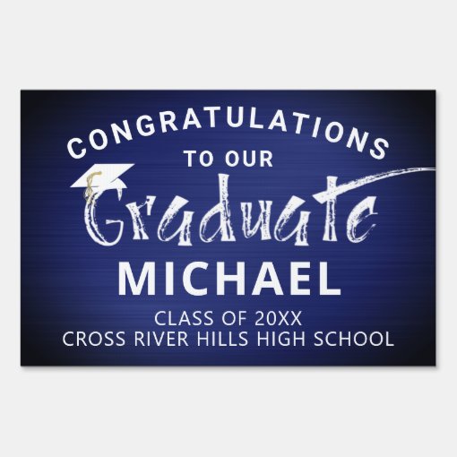 Modern Graduation Congrats Metallic Navy Blue Sign | Zazzle