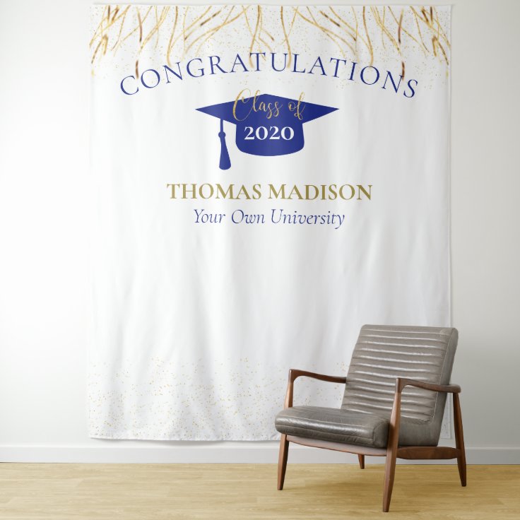 Modern Graduation Faux Streamers Backdrop | Zazzle