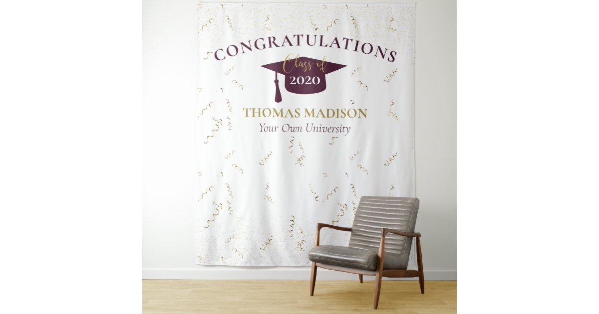 Modern Graduation Faux Streamers Maroon Backdrop | Zazzle