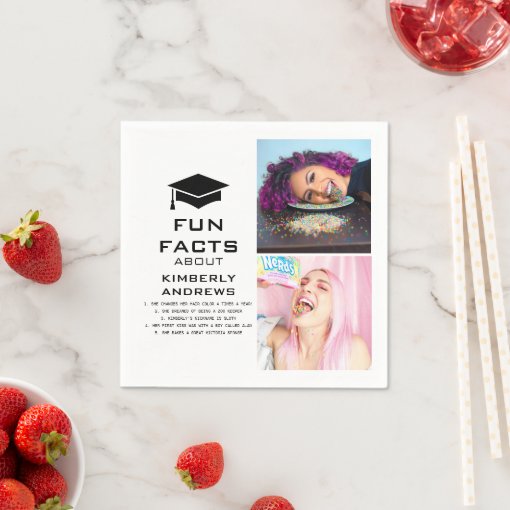 Modern Graduation Fun Facts Photo Collage Napkins | Zazzle