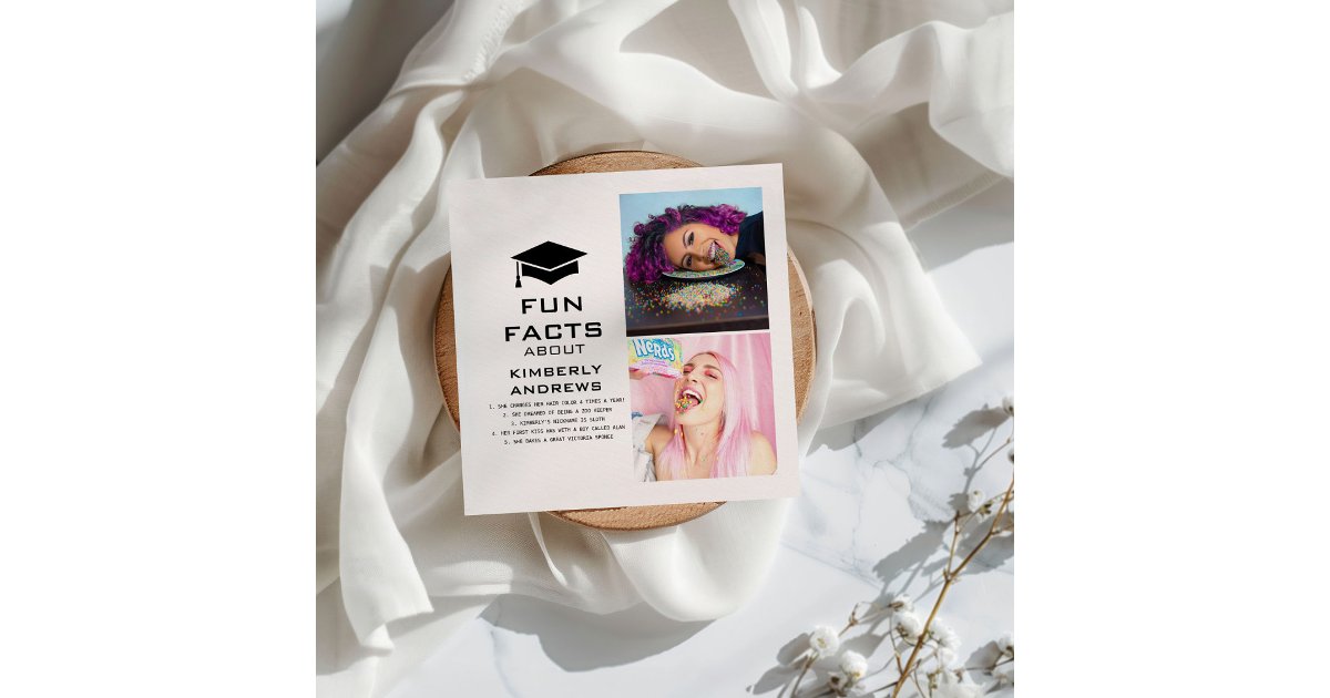 Modern Graduation Fun Facts Photo Collage Napkins | Zazzle