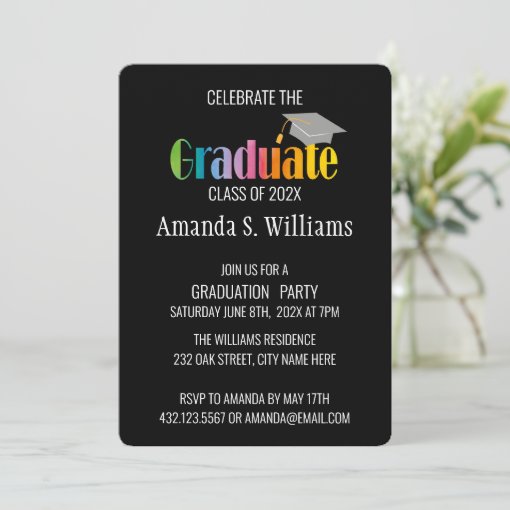 Modern Graduation Grad Cap Party Invitation | Zazzle
