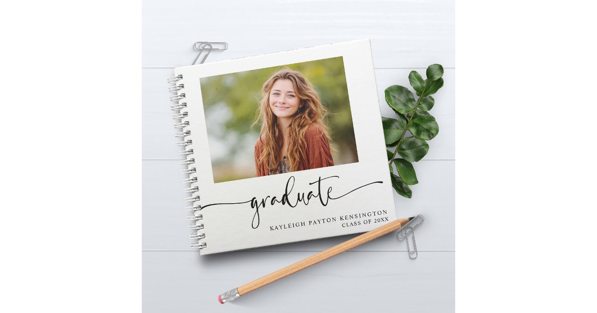 Modern Graduation Guest Book with Photo | Zazzle