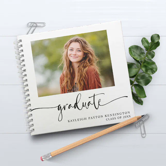 Modern Graduation Guest Book with Photo | Zazzle