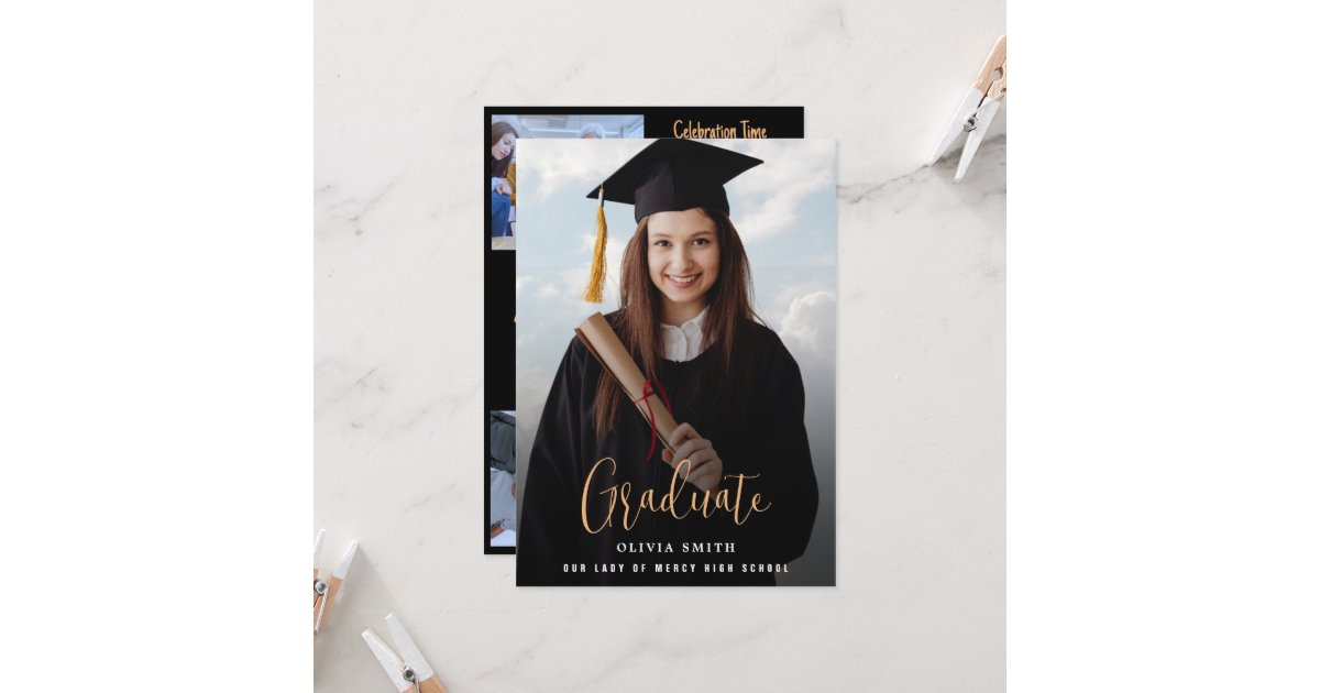 Modern Graduation Invitation with memory pictures | Zazzle