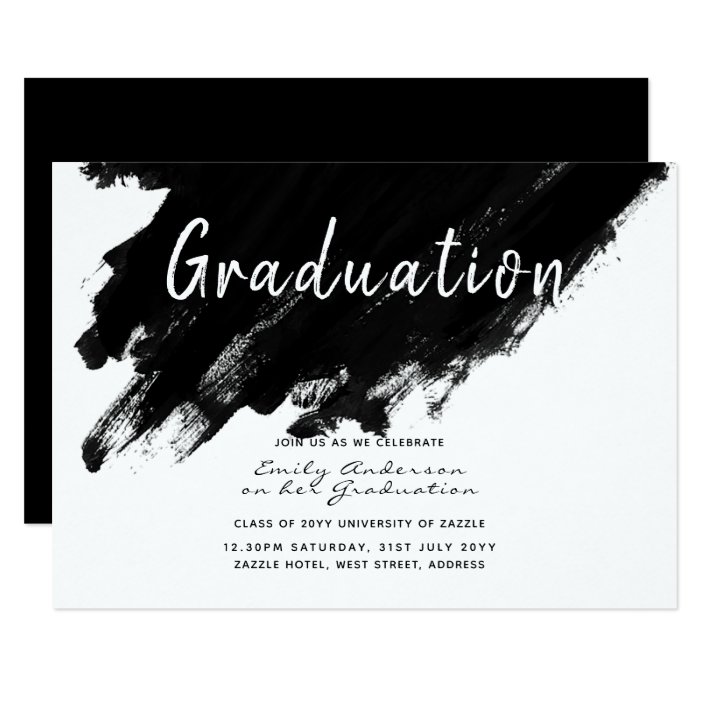 Modern Graduation Invites - Paint black white | Zazzle.com