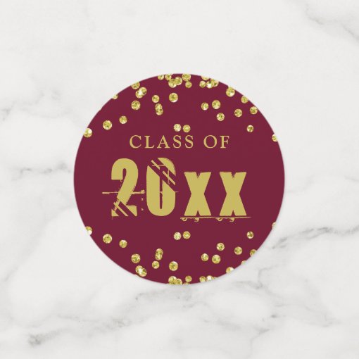 Modern Graduation Maroon Gold Confetti Class Year | Zazzle
