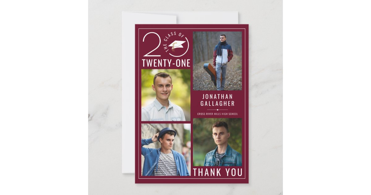 Modern Graduation Maroon Stylish Class Year Thank You Card | Zazzle
