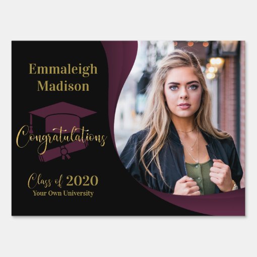 Modern Graduation Maroon Swirl Yard Sign | Zazzle
