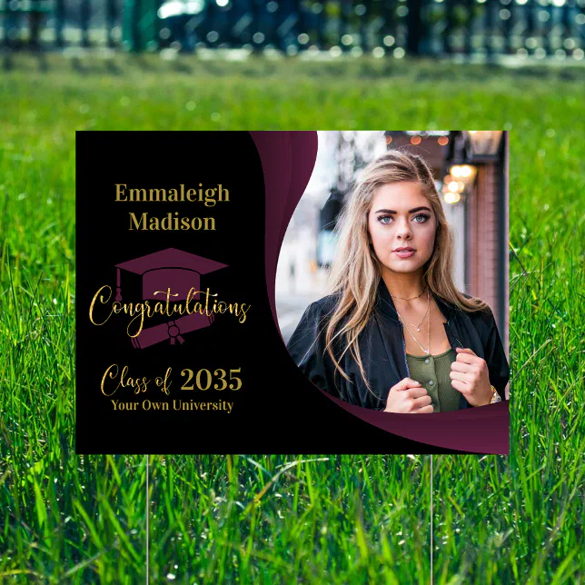 Modern Graduation Maroon Swirl Yard Sign | Zazzle