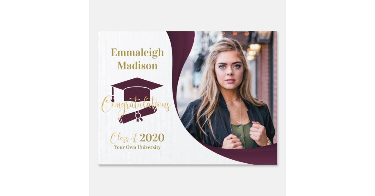 Modern Graduation Maroon White Swirl Yard Sign | Zazzle