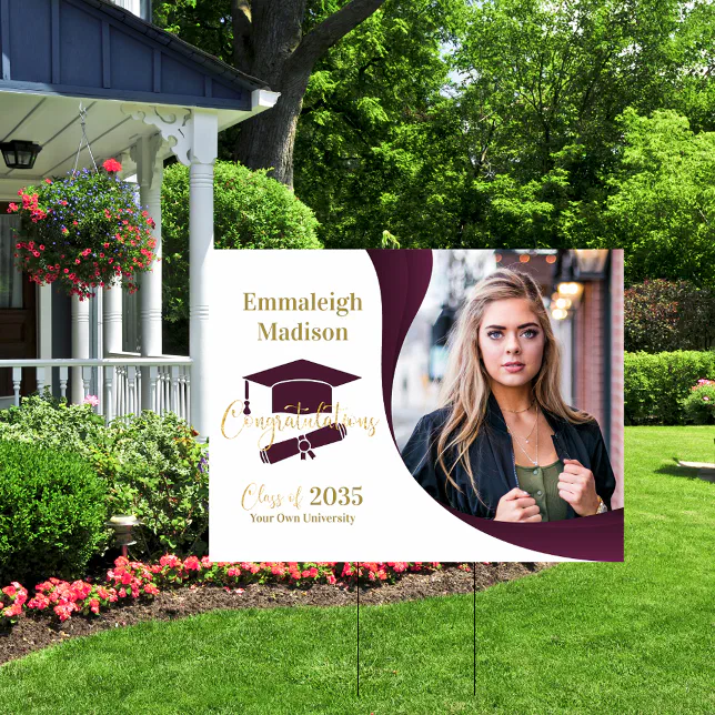 Modern Graduation Maroon White Swirl Yard Sign | Zazzle