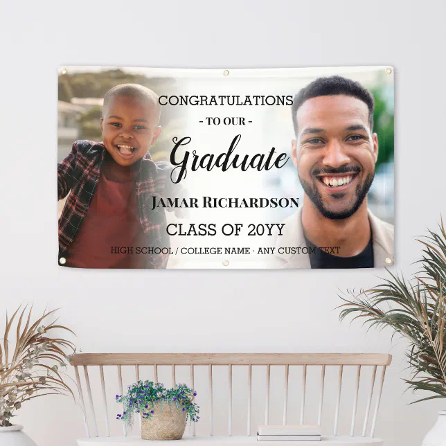 Modern Graduation Men Photo Collage Personalized Banner | Zazzle
