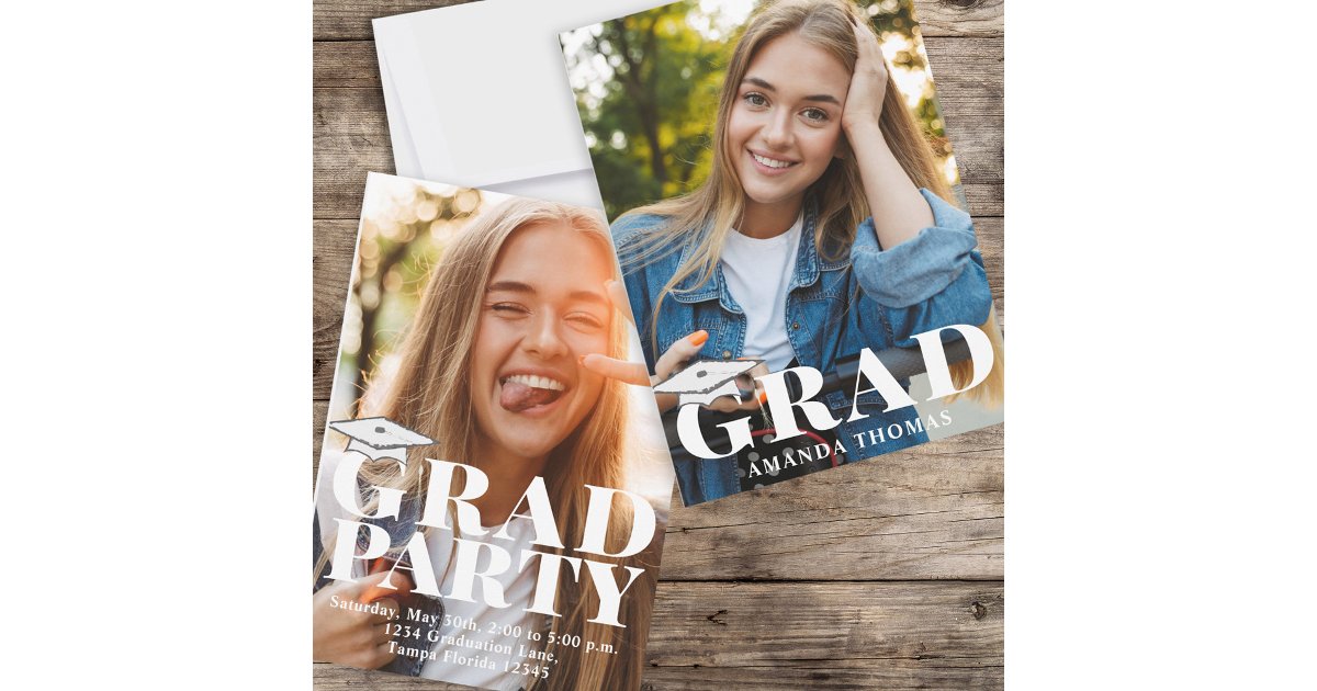 Modern Graduation Multi Photo Custom Invitation | Zazzle