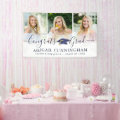 Modern Graduation Navy Cap Script 3 Photo Collage Banner | Zazzle