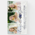 Modern Graduation Navy Cap Script 3 Photo Collage Banner | Zazzle