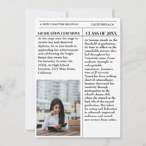 Modern Graduation Newspaper College/ University Invitation | Zazzle