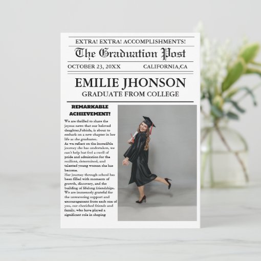 Modern Graduation Newspaper College/ University Invitation | Zazzle