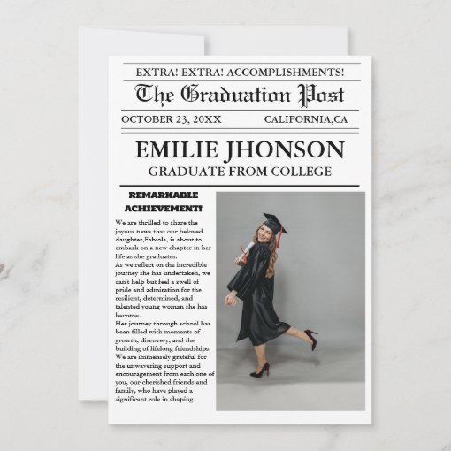 Modern Graduation Newspaper College/ University Invitation | Zazzle